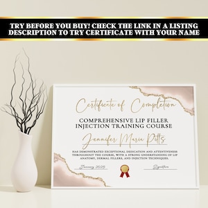 Lip Filler Certificate, Injector Nurse, Lip Filler Template, Printable ...