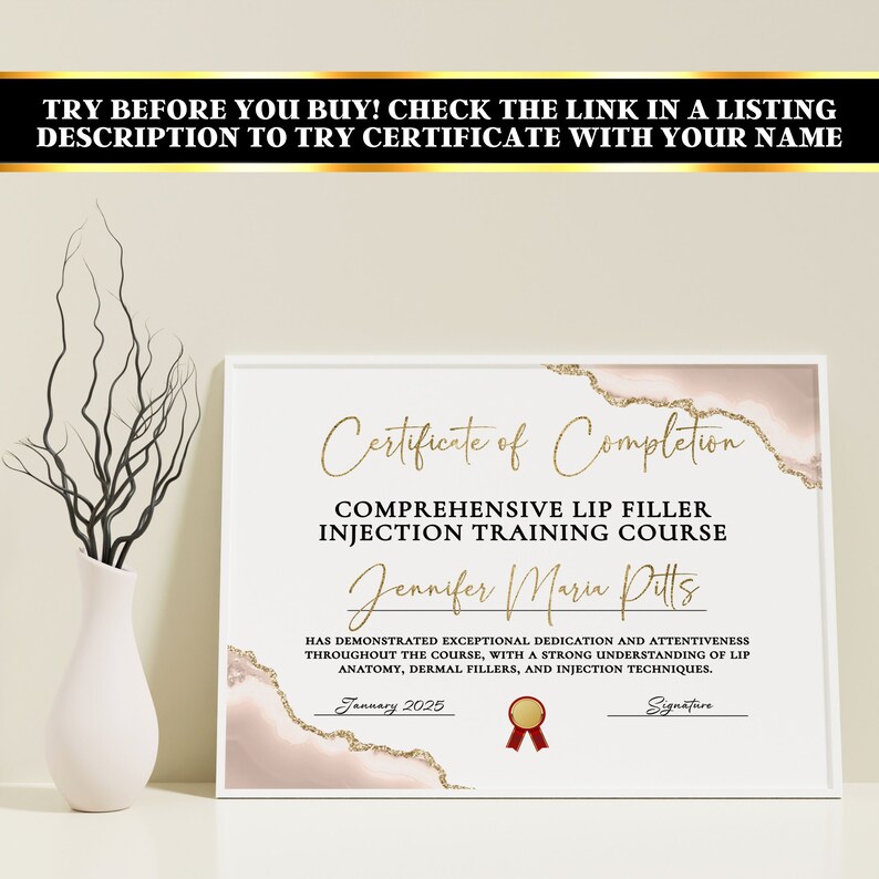 Lip Filler Certificate, Injector Nurse, Lip Filler Template, Printable ...
