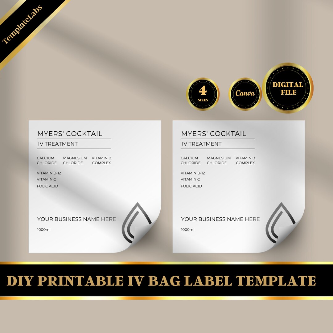 IV Bag Label, IV Vitamin Drip, DIY Label, Printable Label Template ...