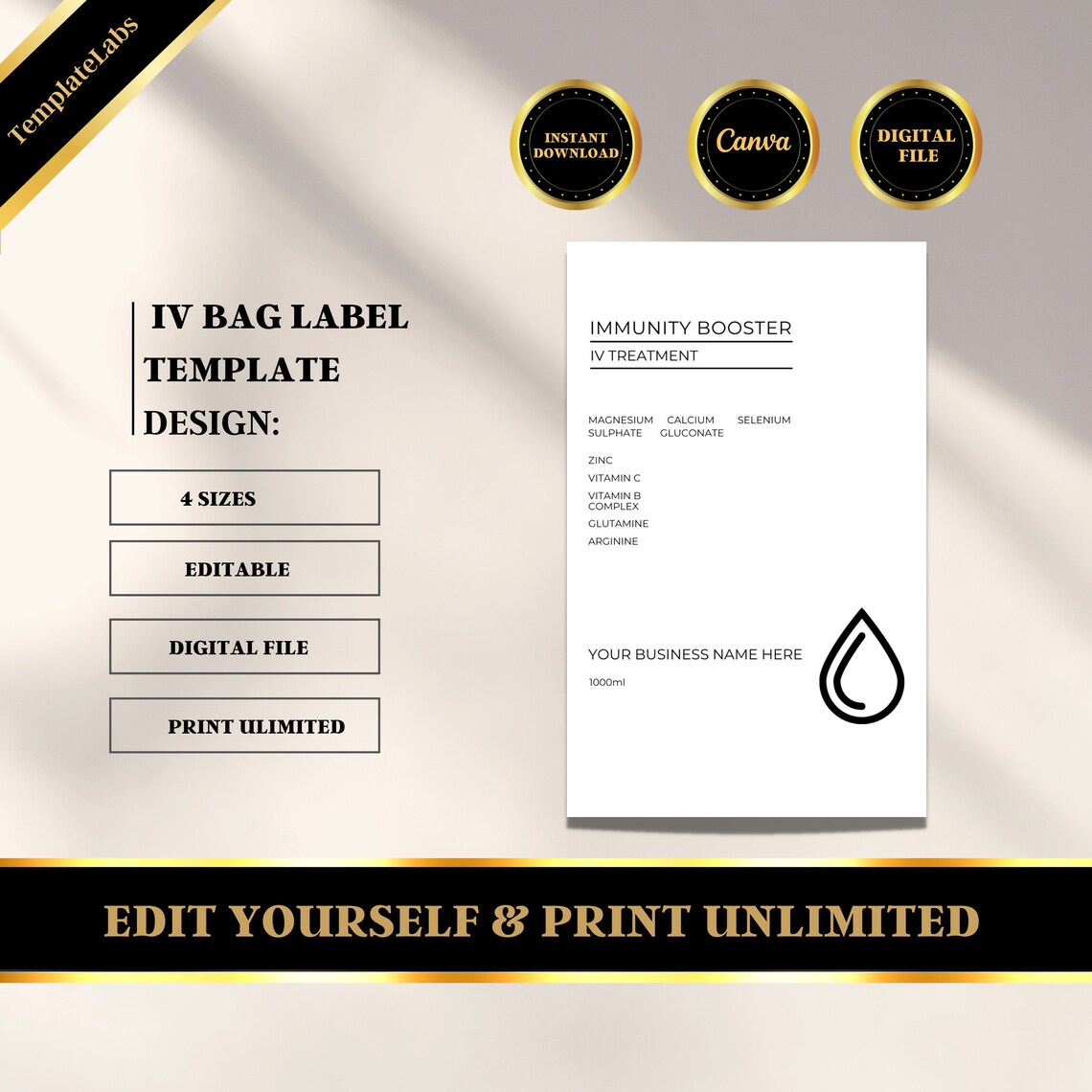 IV Bag Label IV Vitamin Drip DIY Label Printable Label - Etsy