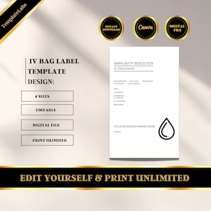 IV Bag Label, IV Vitamin Drip, DIY Label, Printable Label Template ...