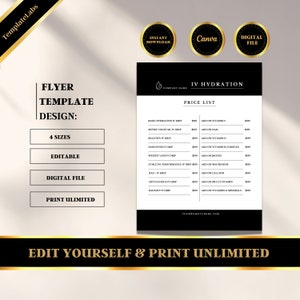 IV Hydration Template, IV Canva Template, Iv Therapy Menu, Iv Menu, DIY ...
