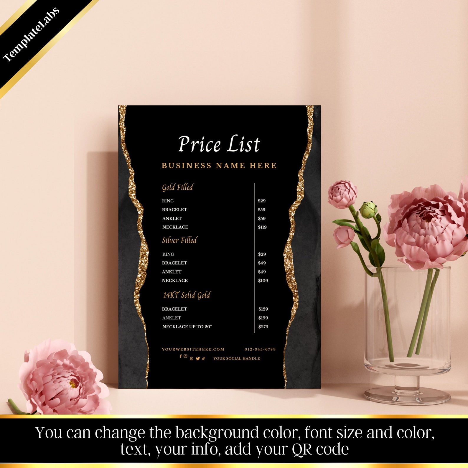 Permanent Jewelry Price List, Printable Price List, Price Guide Canva ...