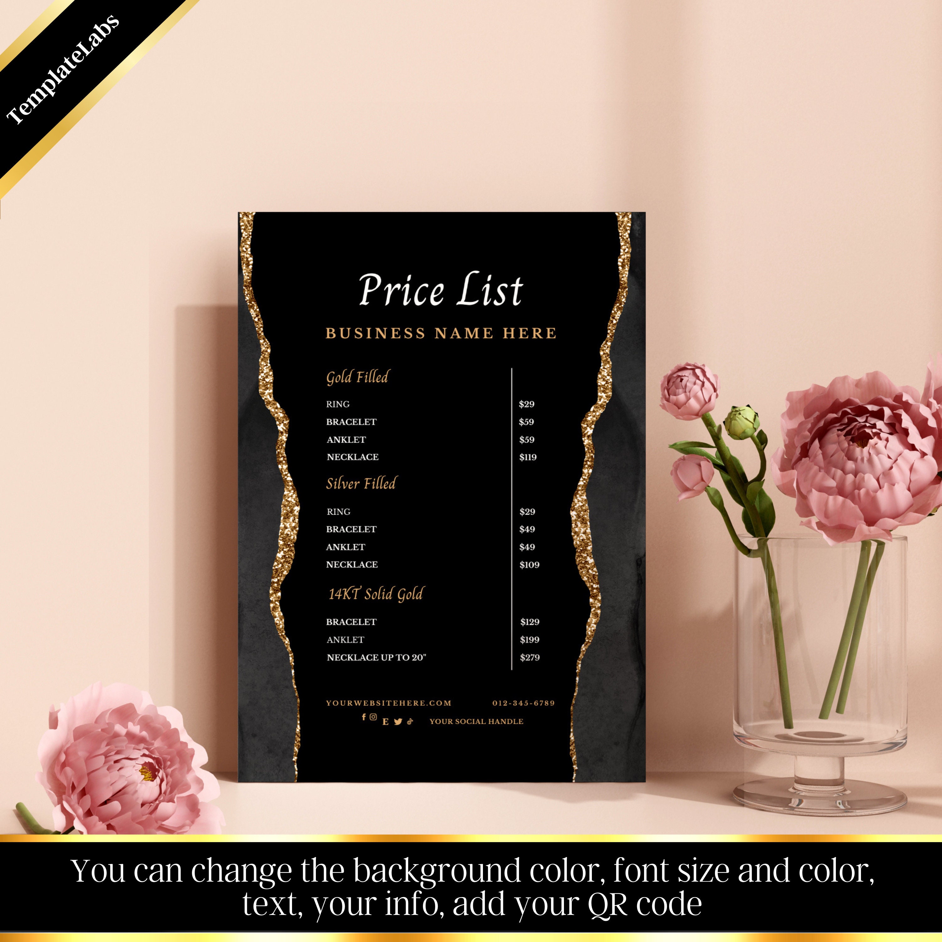 Permanent Jewelry Price List, Printable Price List, Price Guide Canva ...
