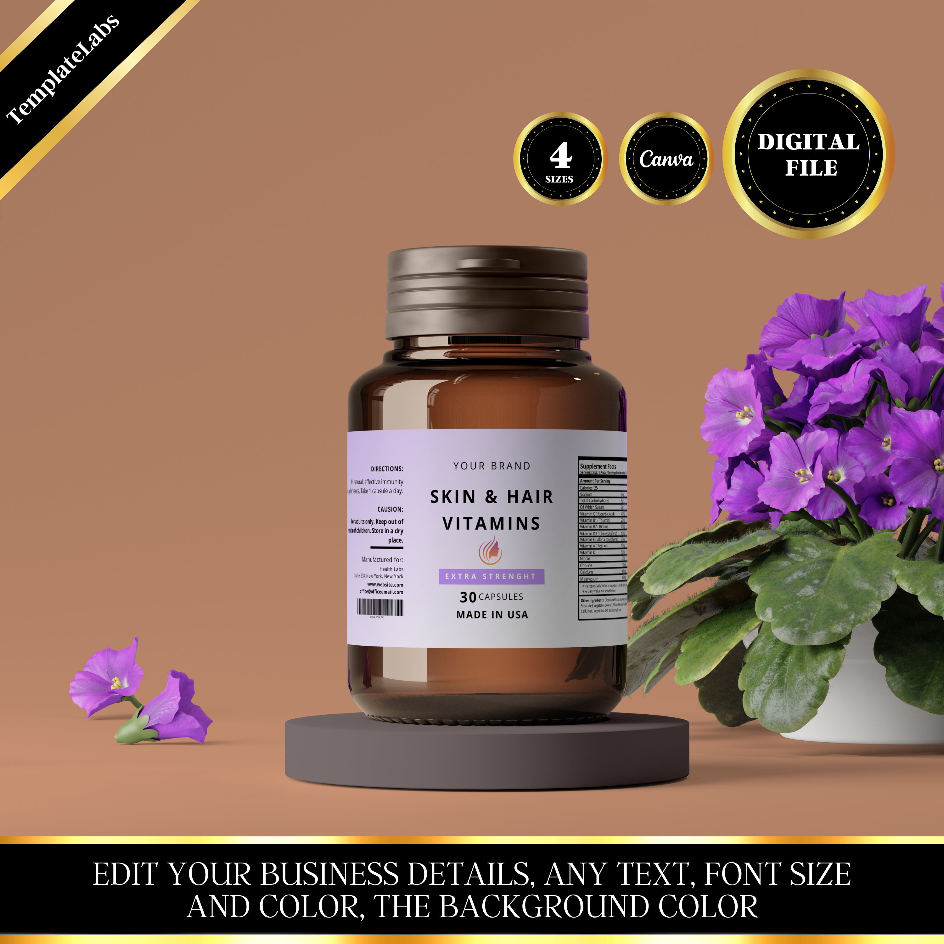 Supplement Bottle Label, Supplement Label Template, Vitamin Label ...