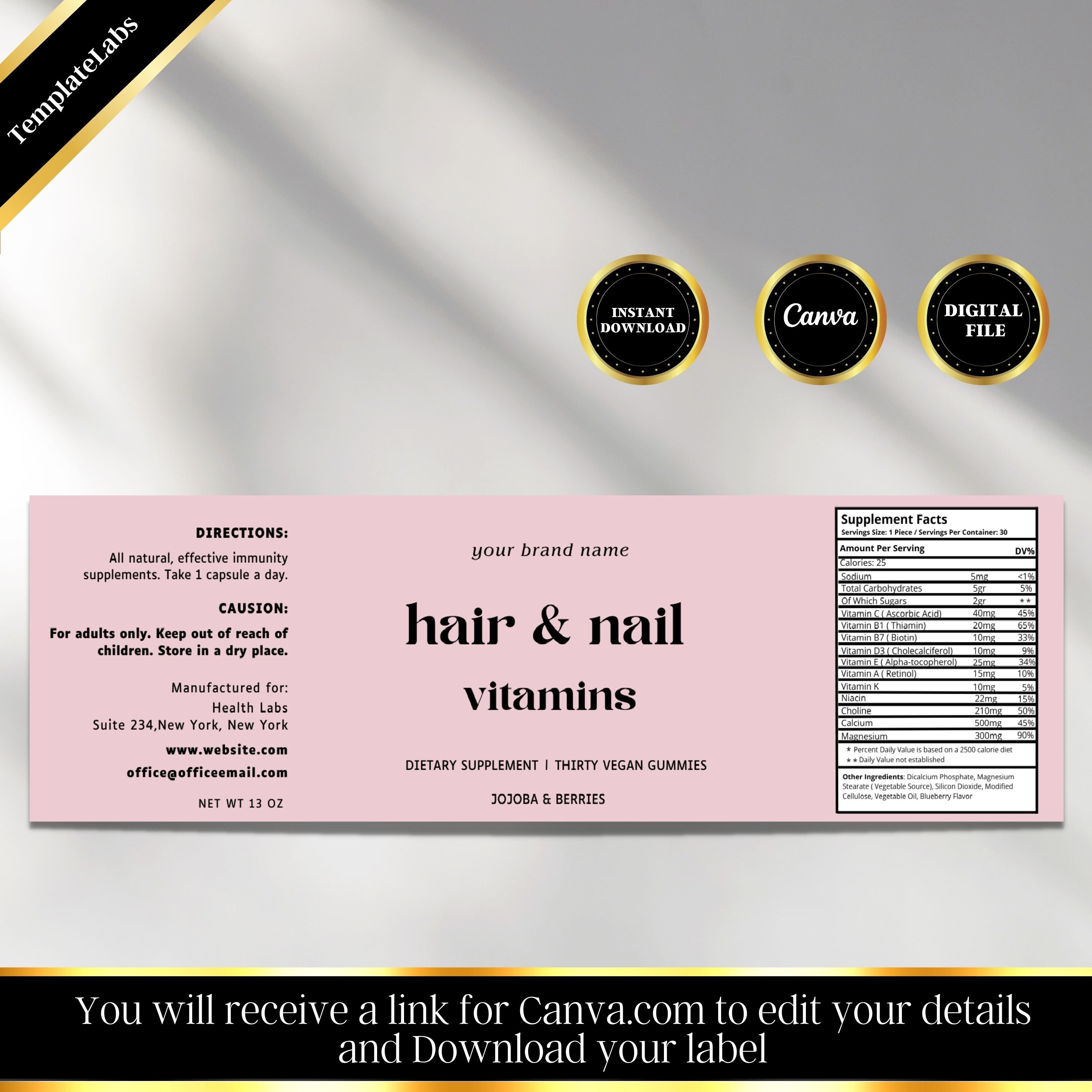 Supplement Label Template Vitamin Label Medicine Bottle - Etsy