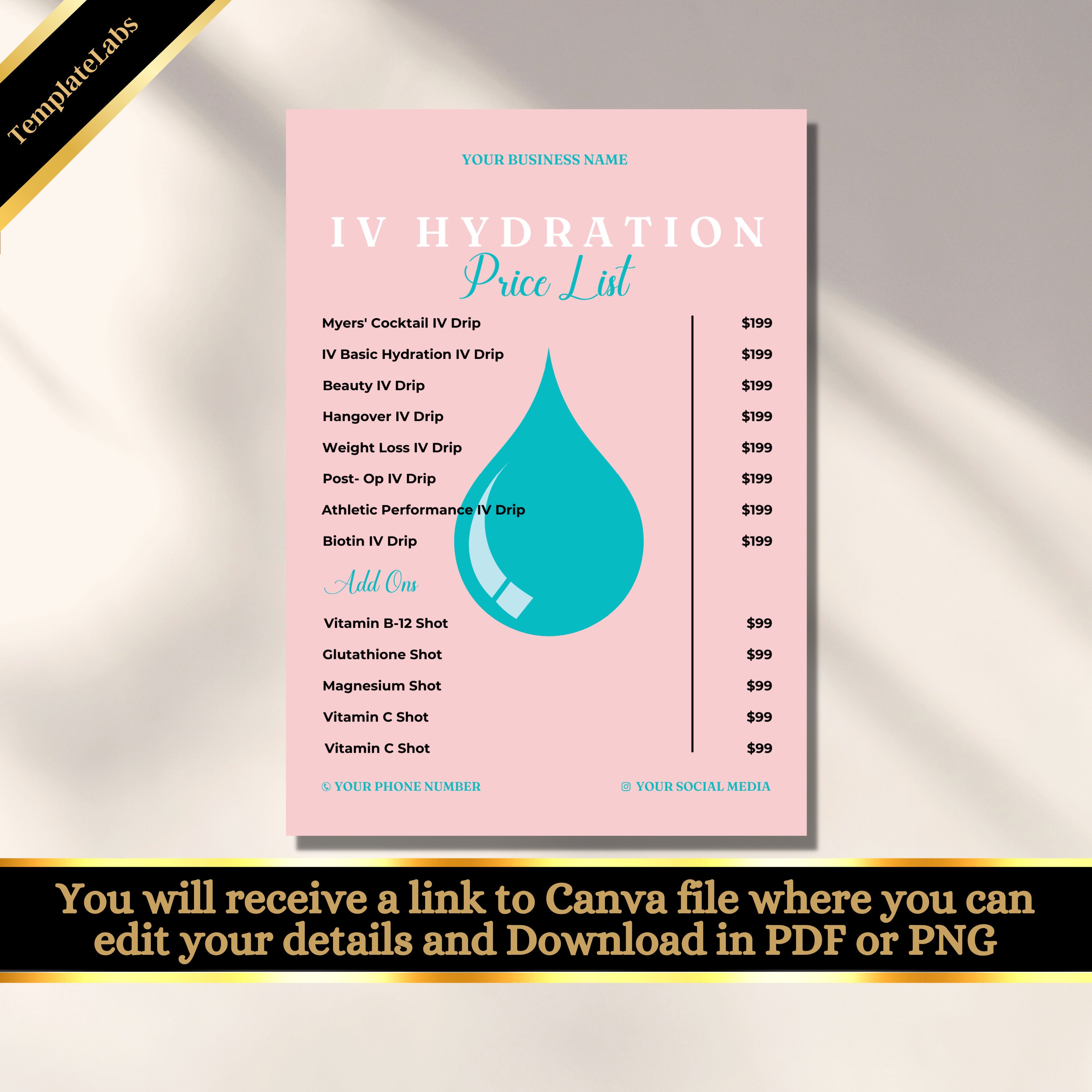 IV Hydration Template, IV Therapy Flyer, Price List Template Canva ...
