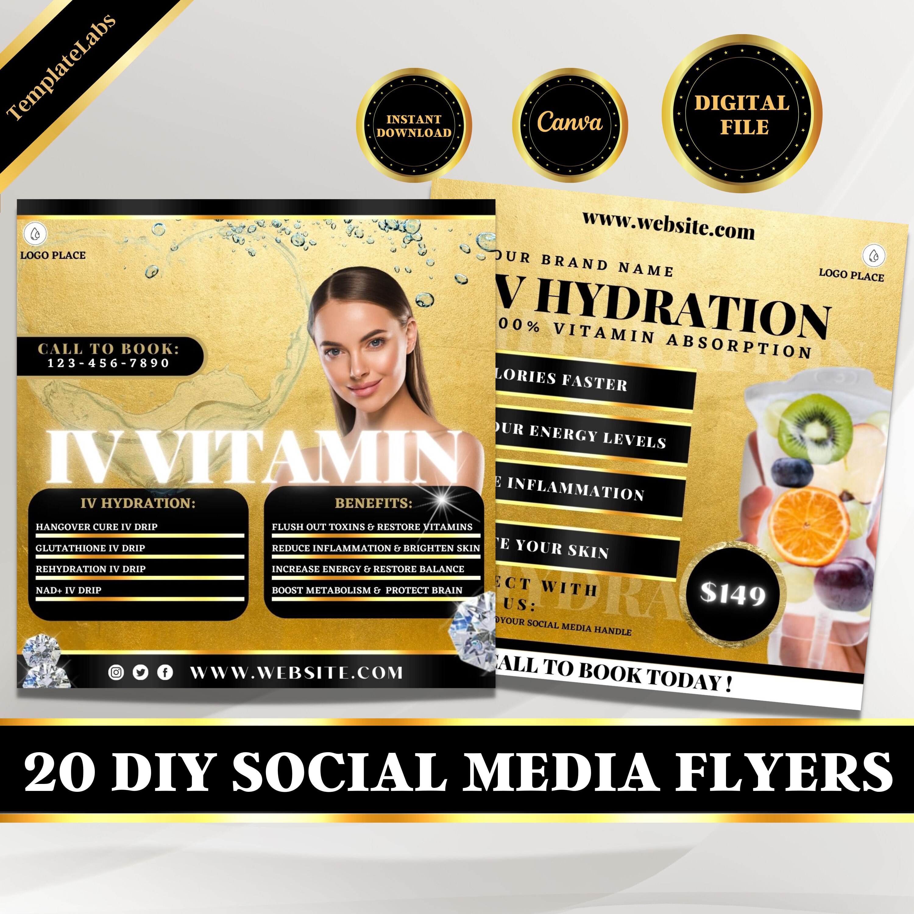 IV Hydration Templates, IV Hydration Business, Branding Kit Canva, E ...