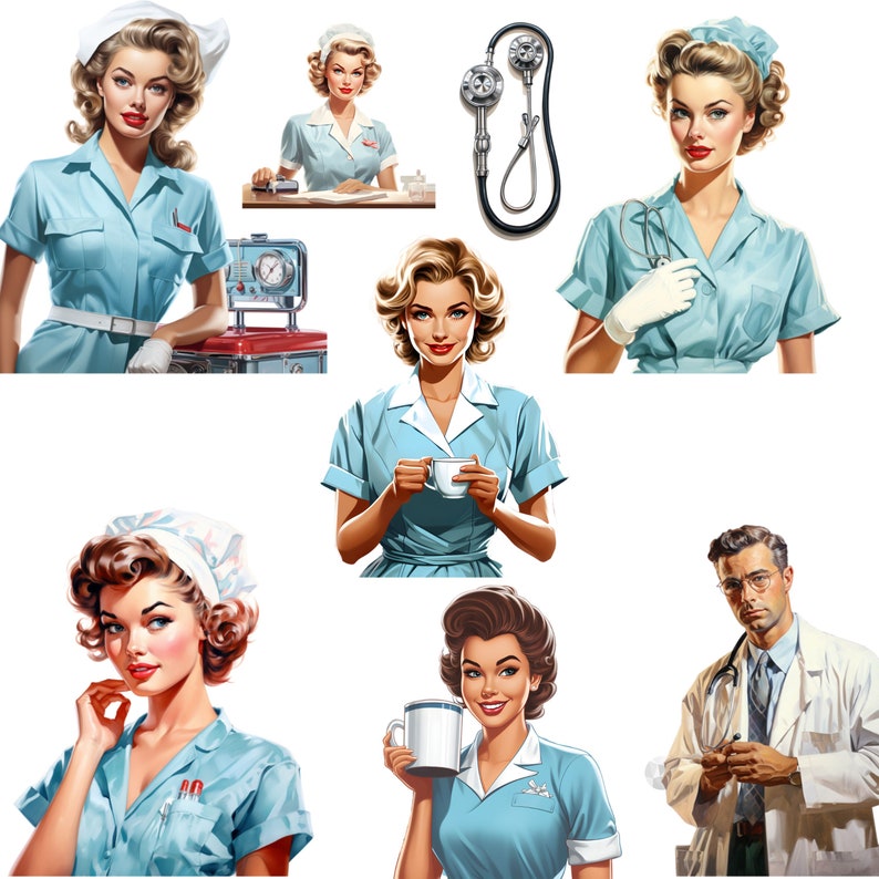 Retro Nurse PNG Bundle, Nurse Clipart, Nurse PNG Design, Nurse ...