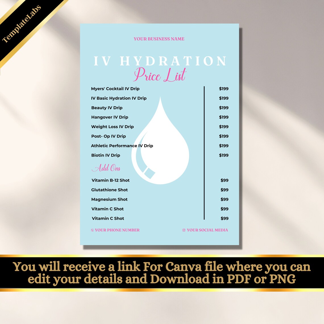 IV Hydration Template IV Therapy Flyer Price List Template - Etsy