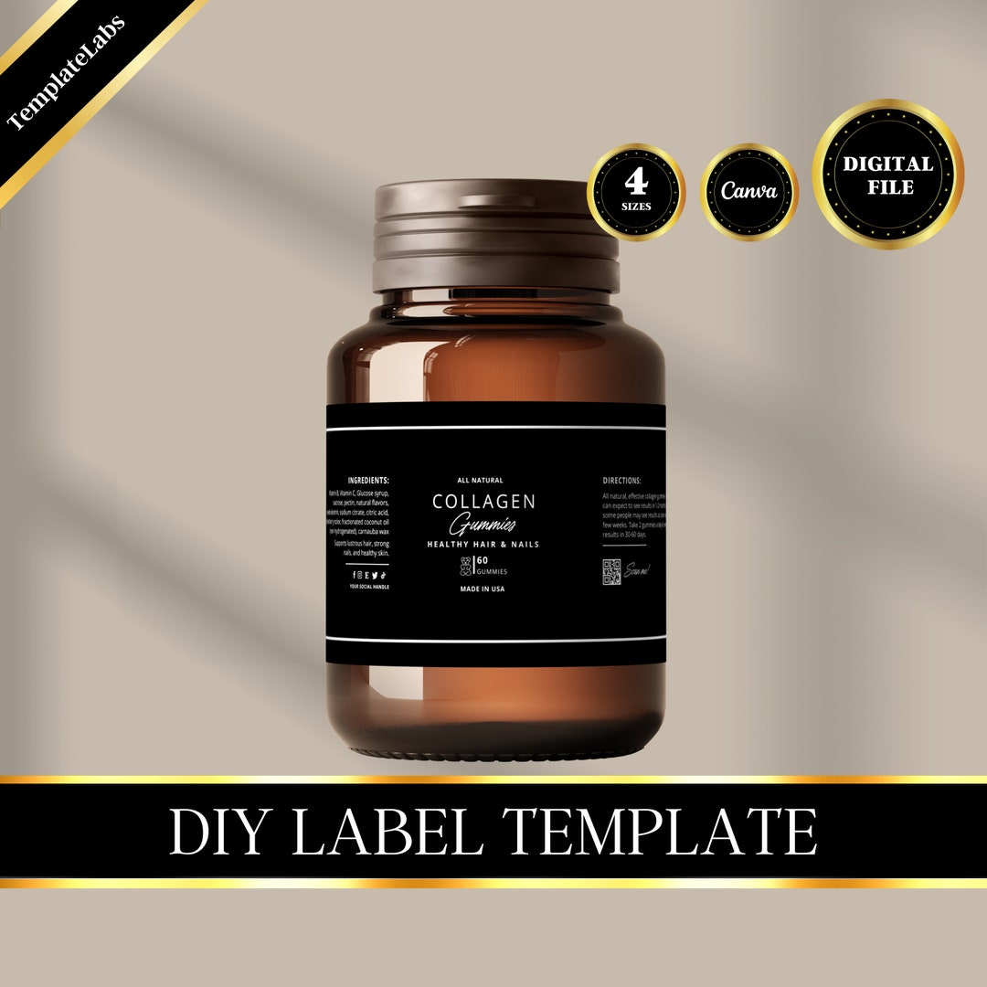 Collagen Gummies Label Template, Vitamin Label, Supplement Label ...