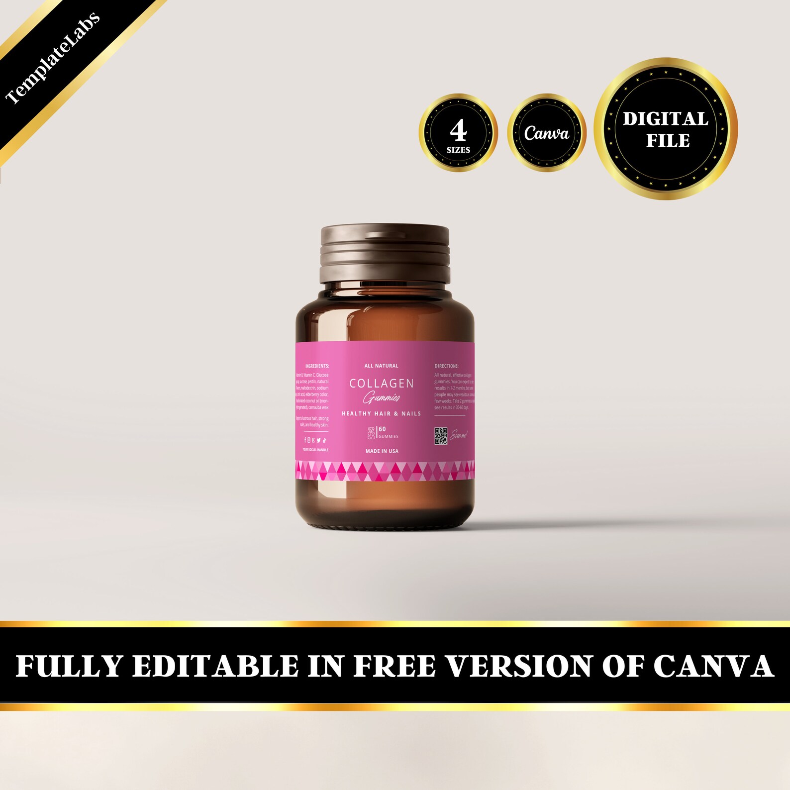 Collagen Gummies Label Template Vitamin Label Supplement - Etsy