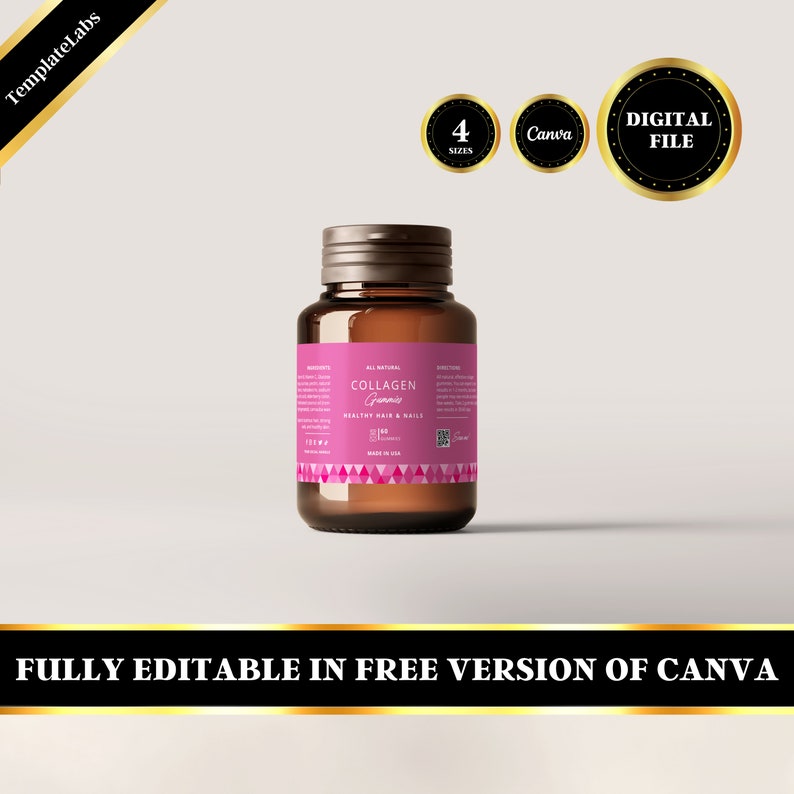 Collagen Gummies Label Template, Vitamin Label, Supplement Label ...