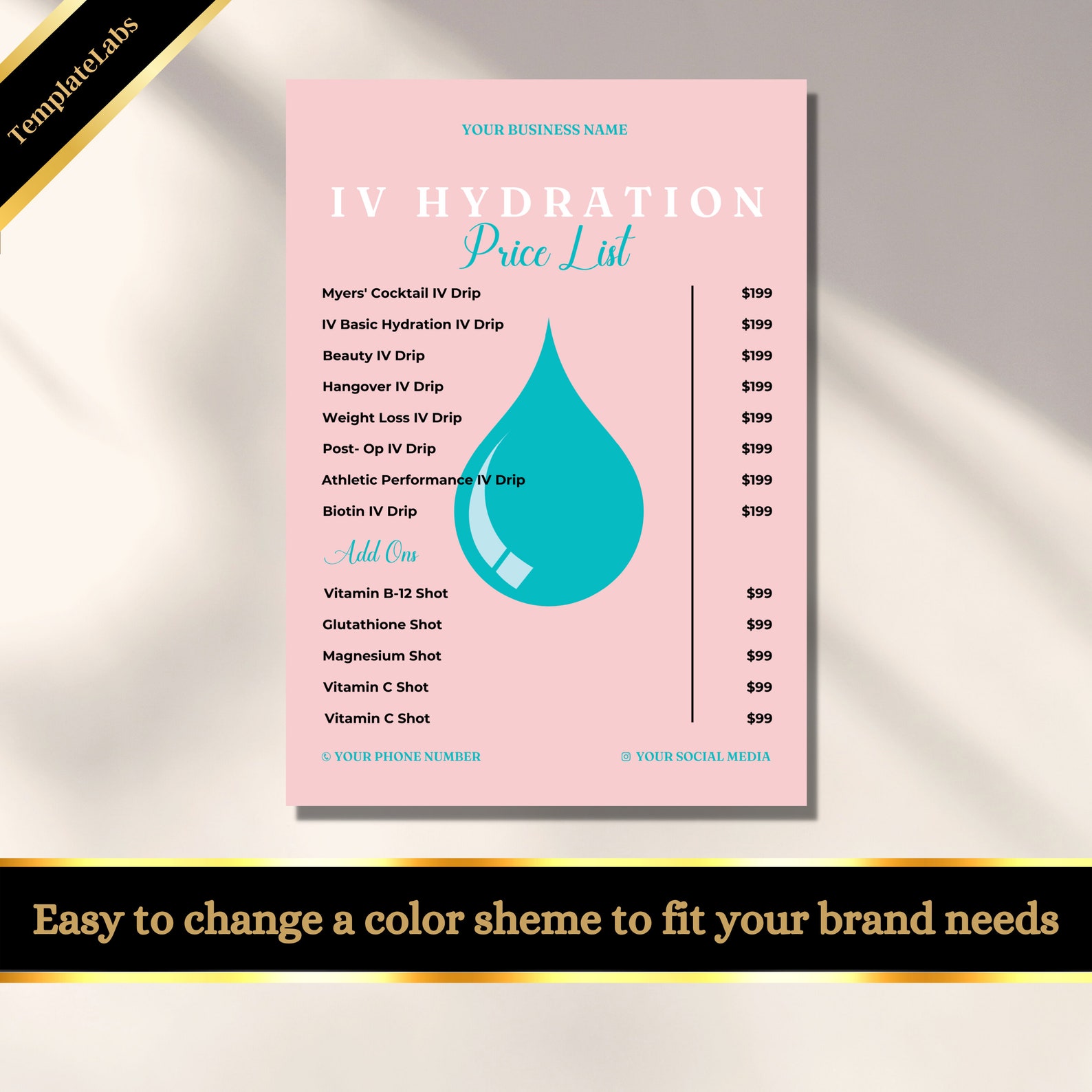 IV Hydration Template, IV Therapy Flyer, Price List Template Canva ...