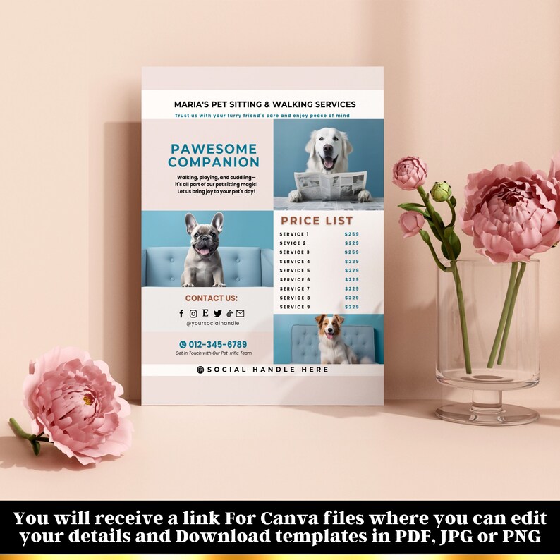 Dog Walker Flyer, Pet Sitting Printable, Pet Sitter Flyer, Pet Care ...
