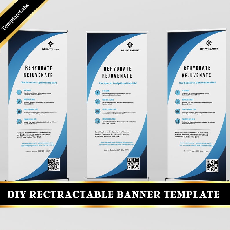 IV Hydration Retractable Banner, Roll up Banner Template, Event Banner ...