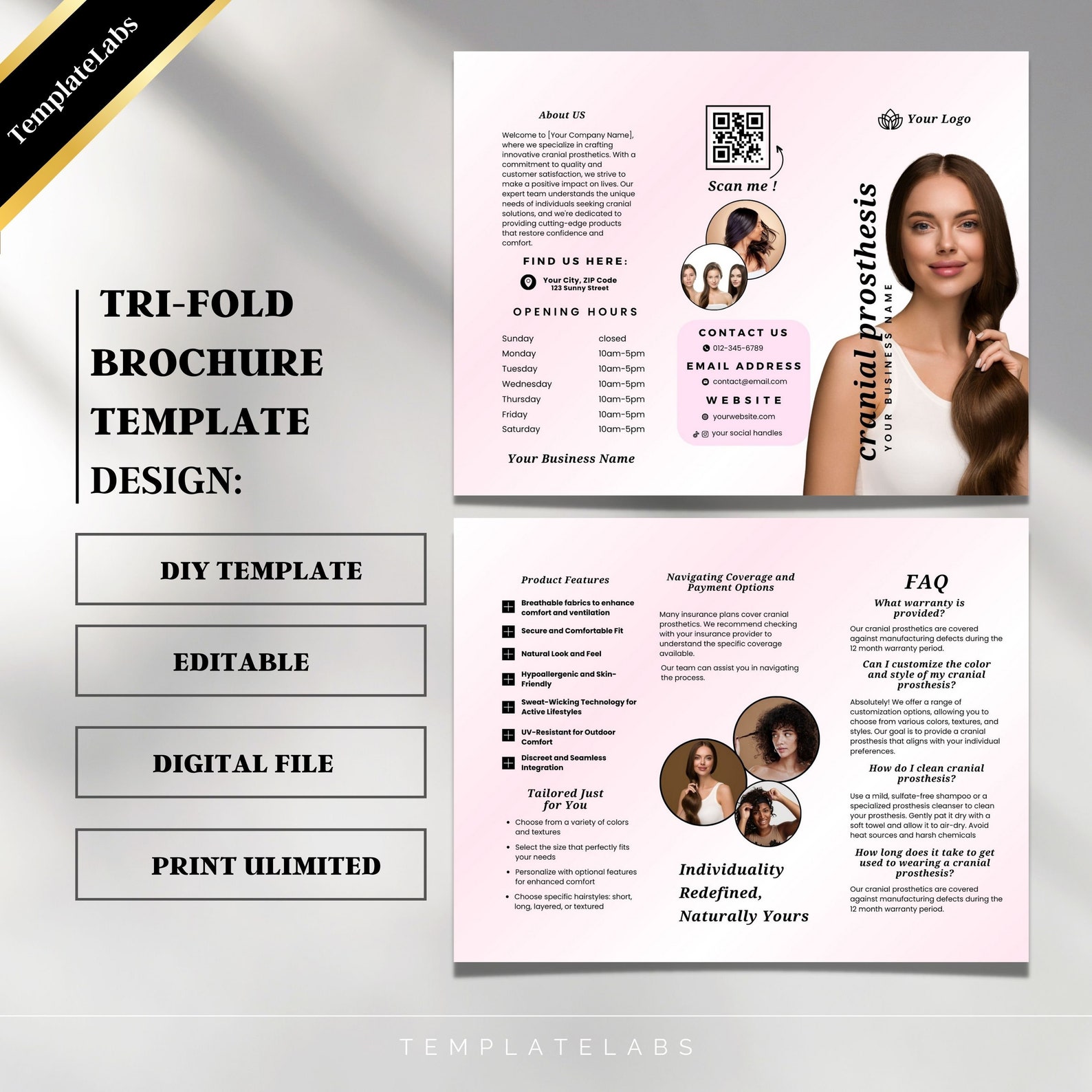 Cranial Prosthesis, Medical Wig, Hair System, Trifold Brochure Template ...
