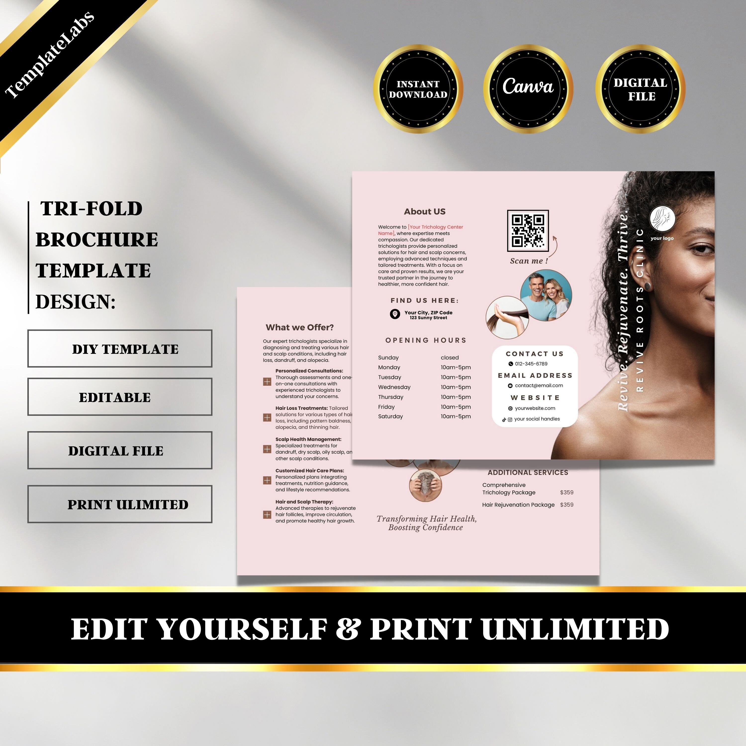 Trichology Brochure, Hair Loss Template, Scalp Treatment, Tri Fold ...