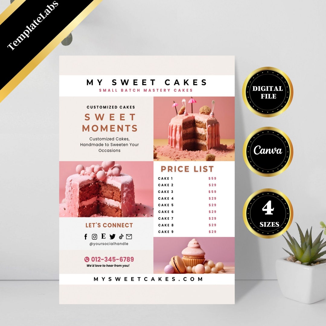 Cake Shop Menu Template Cake Flyer Cake Price List Template - Etsy ...