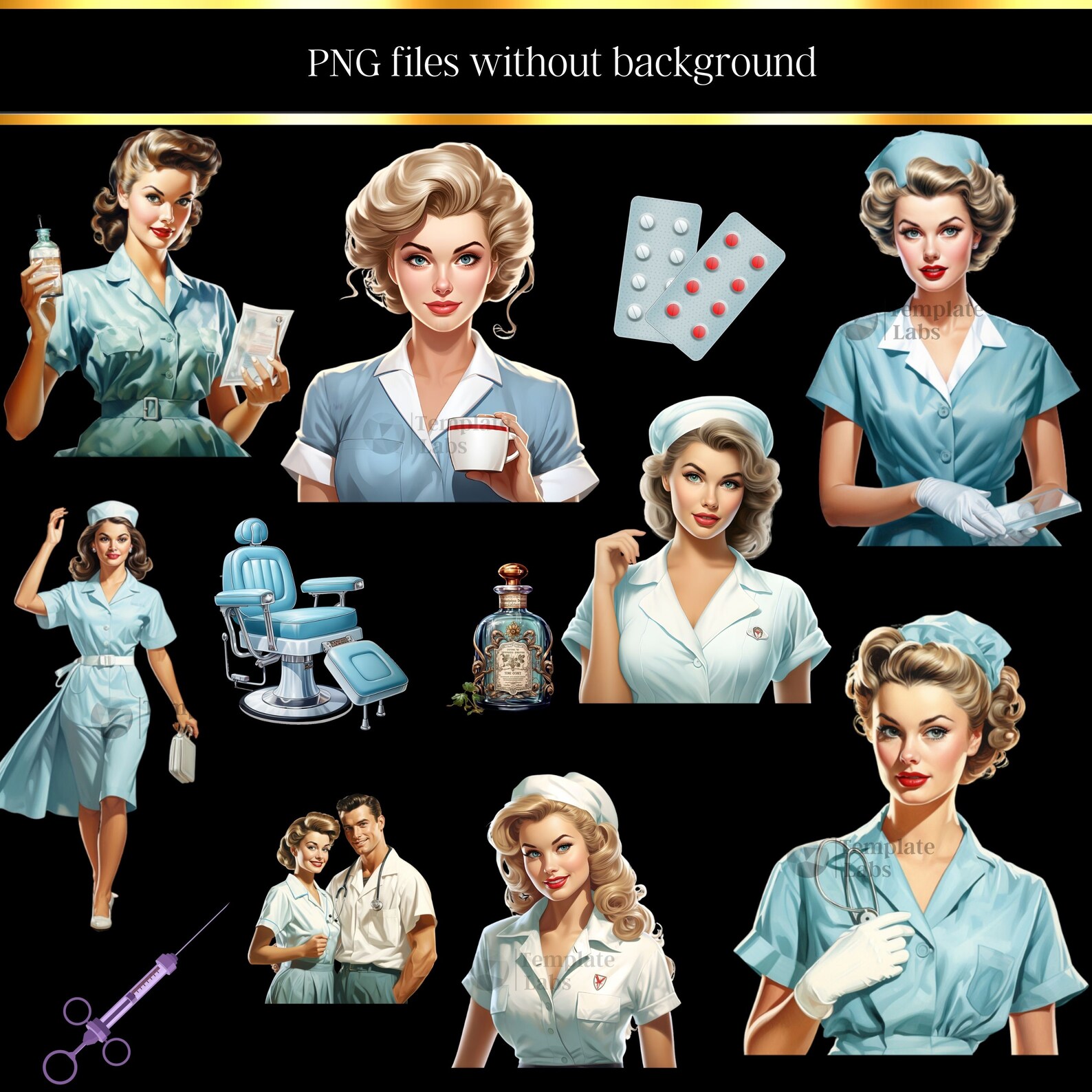 Retro Nurse PNG Bundle, Nurse Clipart, Nurse PNG Design, Nurse ...