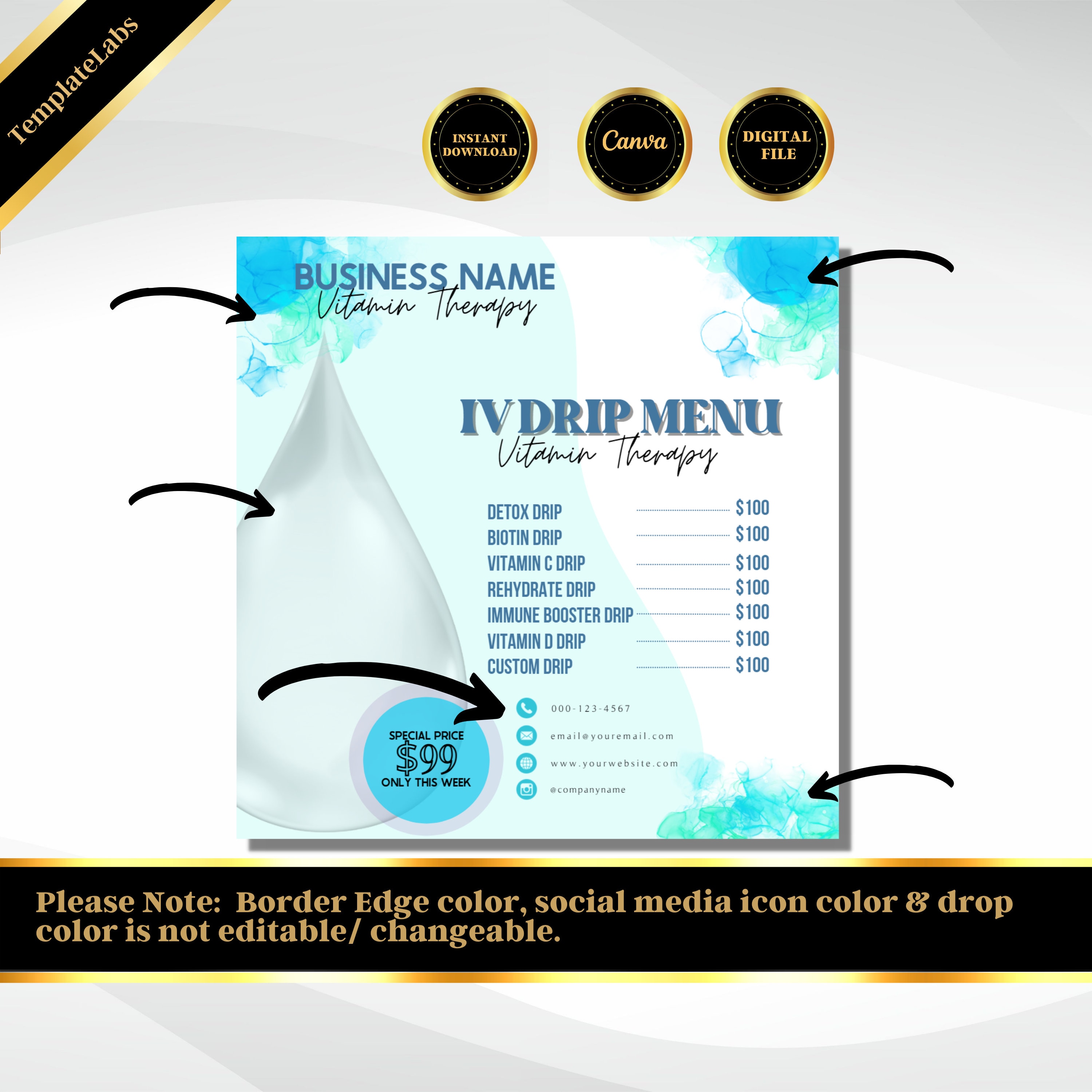 IV Drip Business, IV Therapy Template, Social Media Flyer, IV Hydration ...