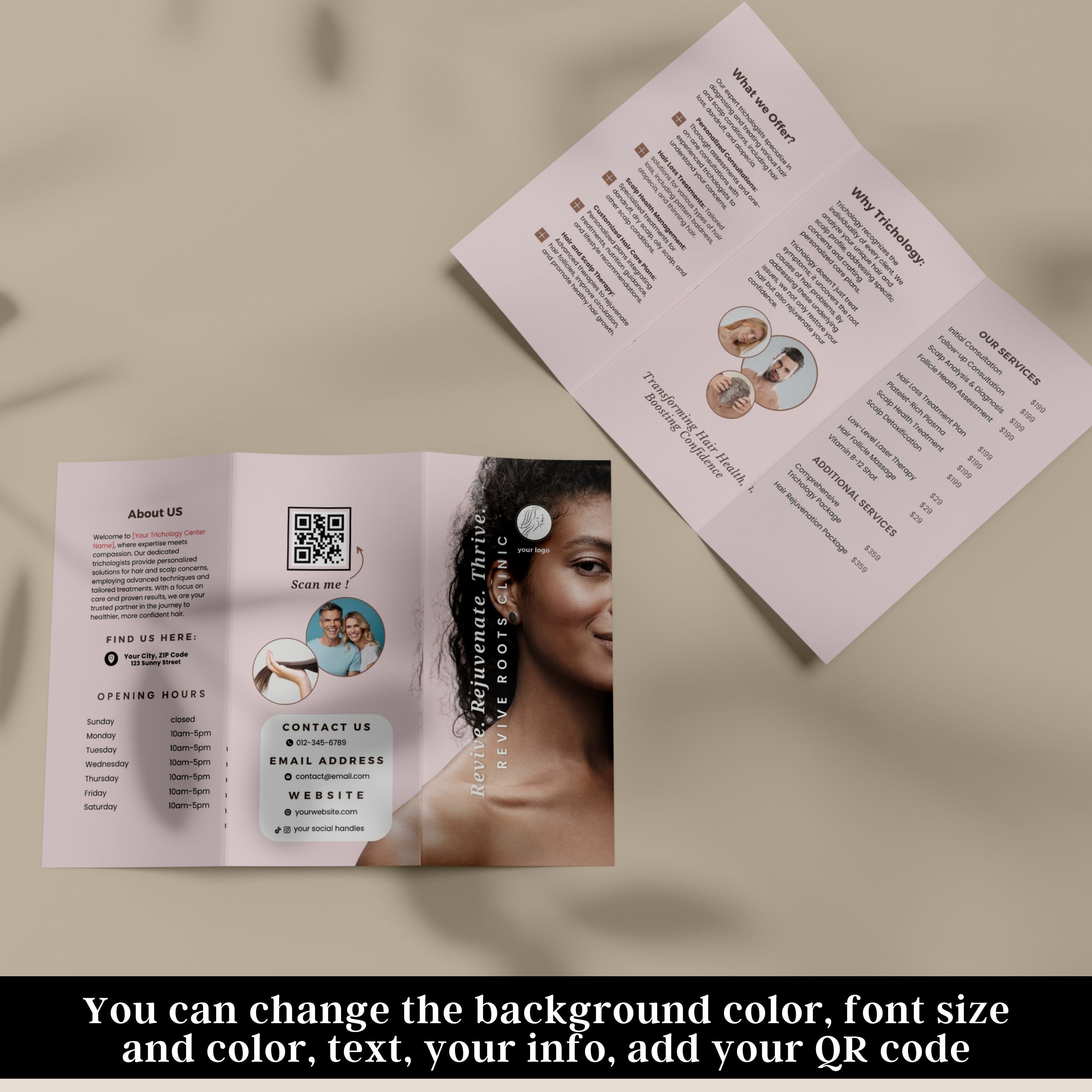 Trichology Brochure, Hair Loss Template, Scalp Treatment, Tri Fold ...