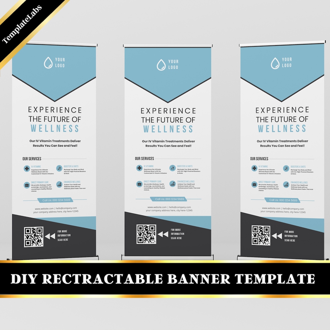 IV Hydration Retractable Banner, Roll up Banner Template, Event Banner ...