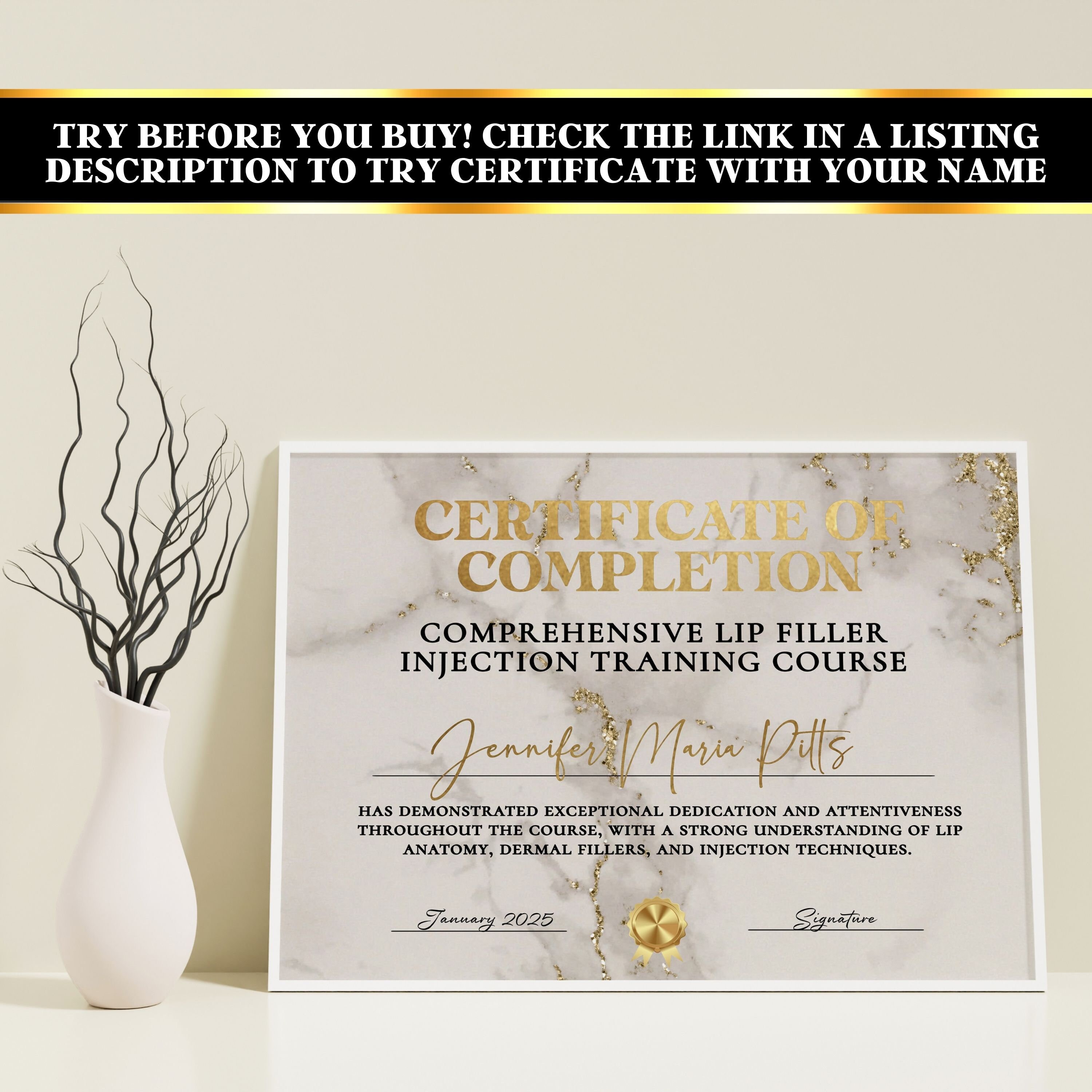 Lip Filler Certificate, Injector Nurse, Lip Filler Template, Printable ...