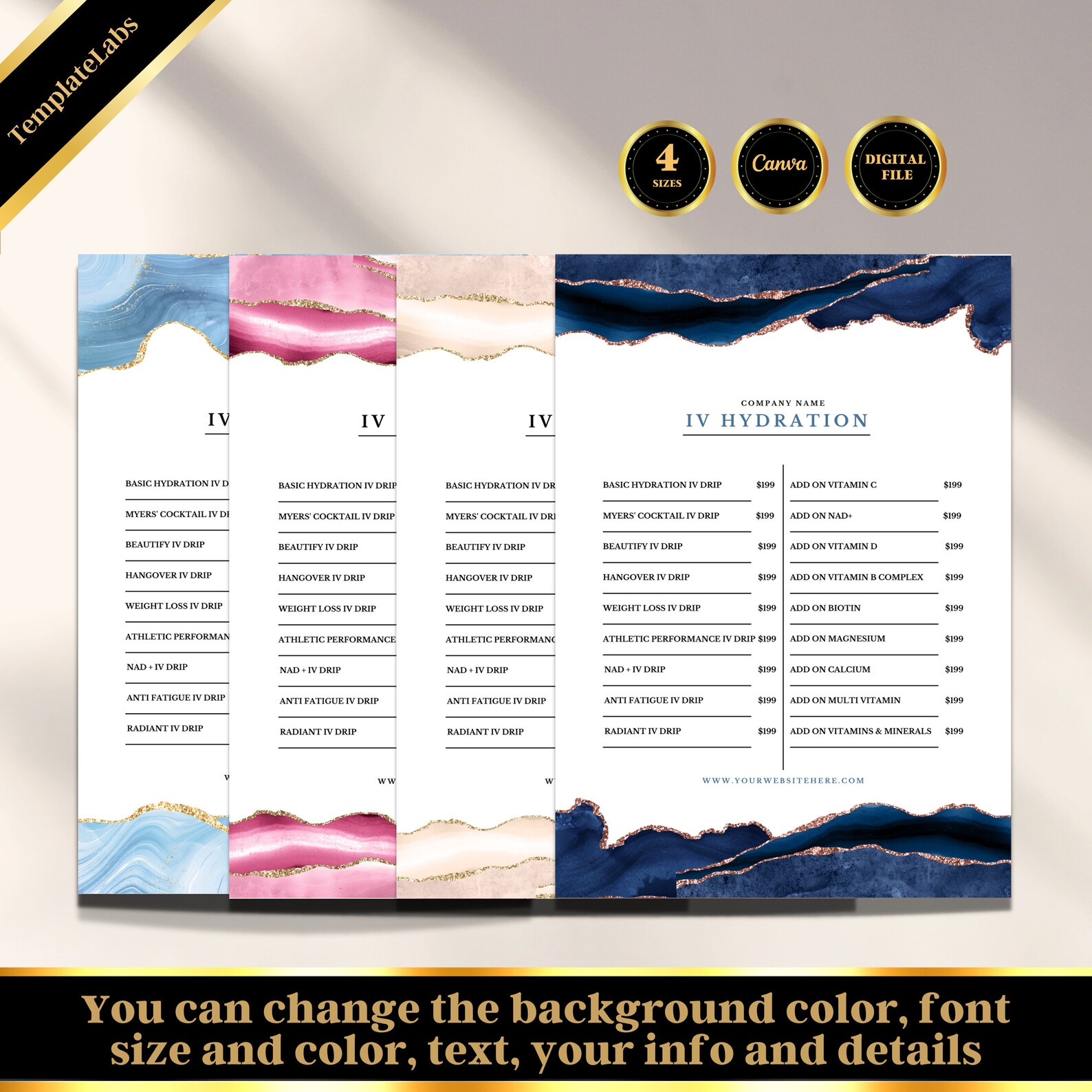 IV Hydration Template IV Therapy Menu Printable Price List - Etsy