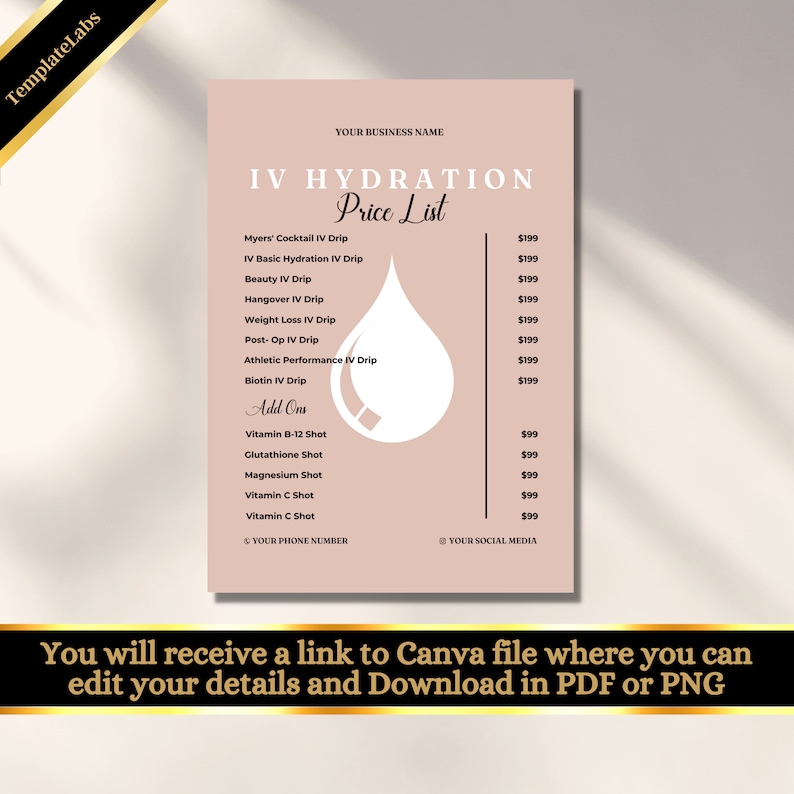 IV Hydration Template IV Therapy Flyer Price List Template - Etsy UK