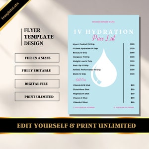 IV Hydration Template, IV Therapy Flyer, Price List Template Canva ...