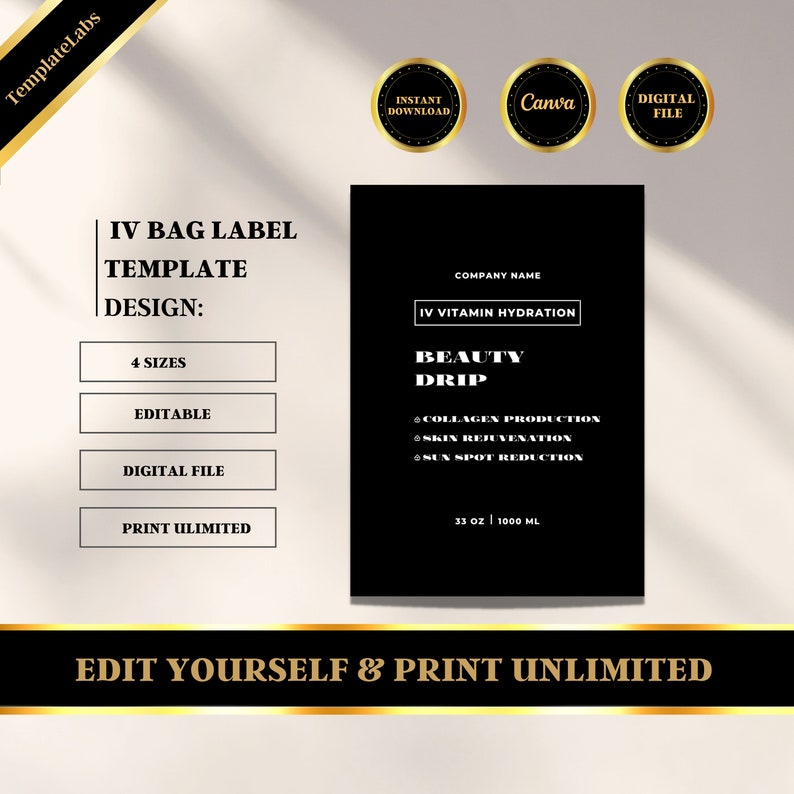 IV Bag Label, IV Hydration Printable, Printable Label, DIY Label ...