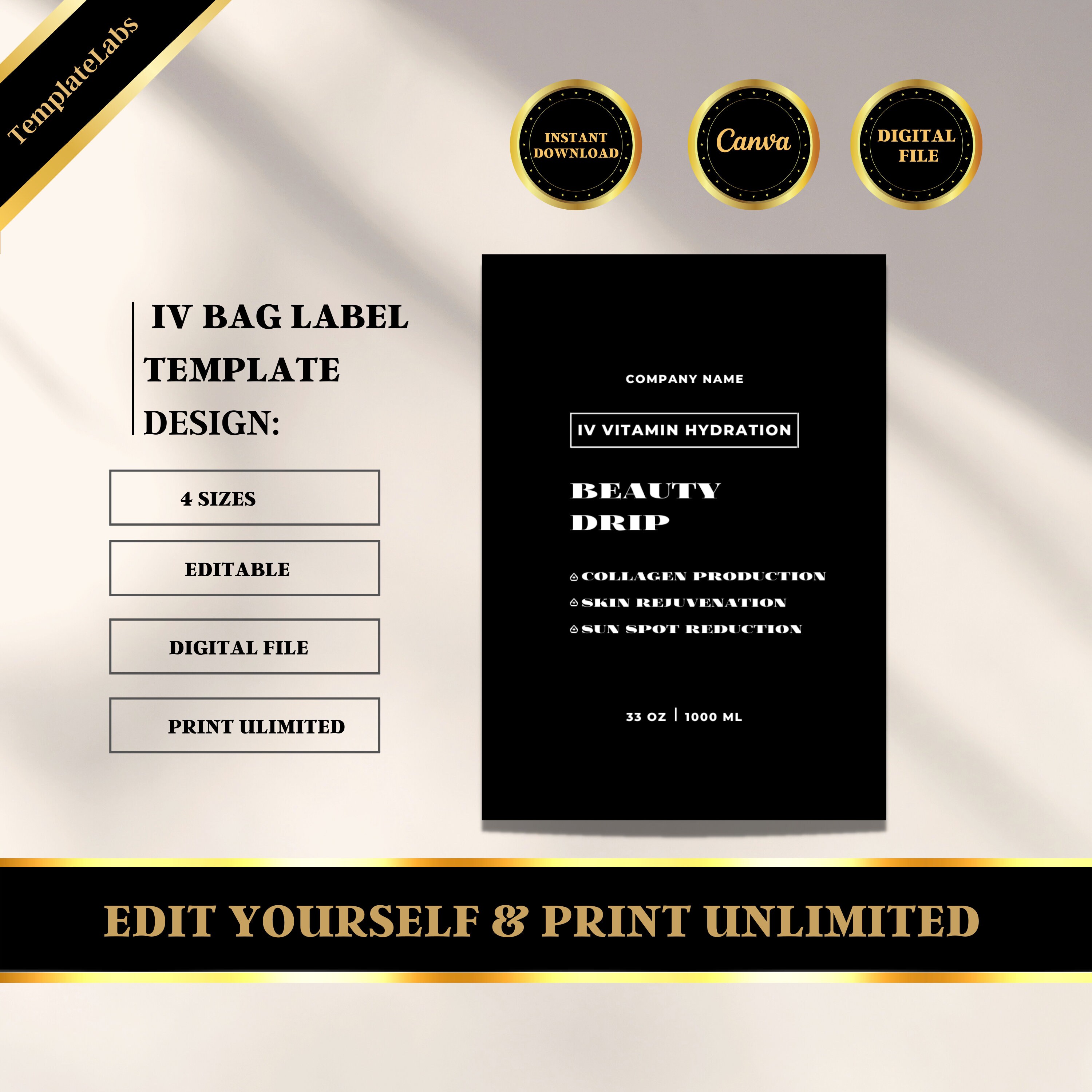 IV Bag Label, IV Hydration Printable, Printable Label, DIY Label ...