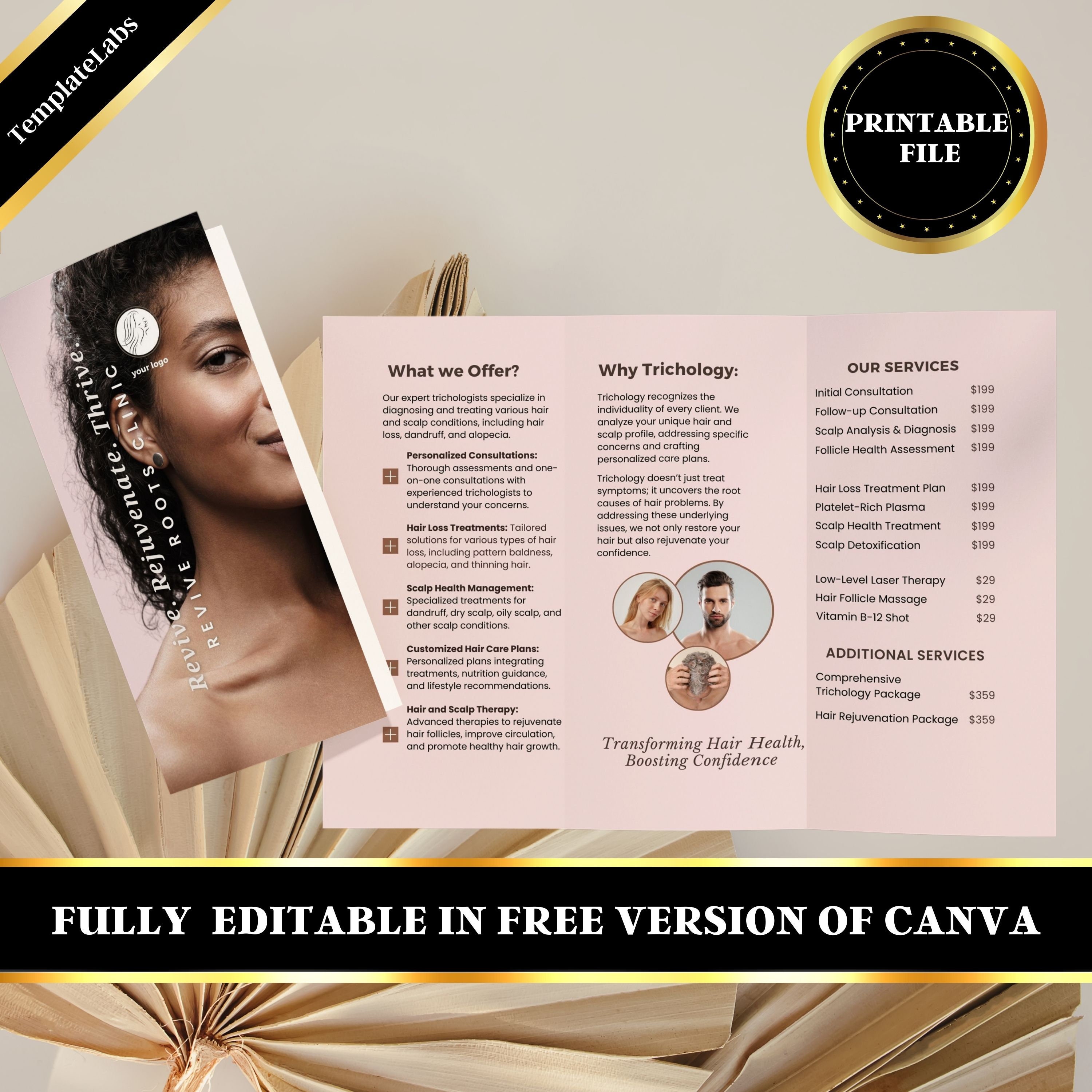 Trichology Brochure, Hair Loss Template, Scalp Treatment, Tri Fold ...
