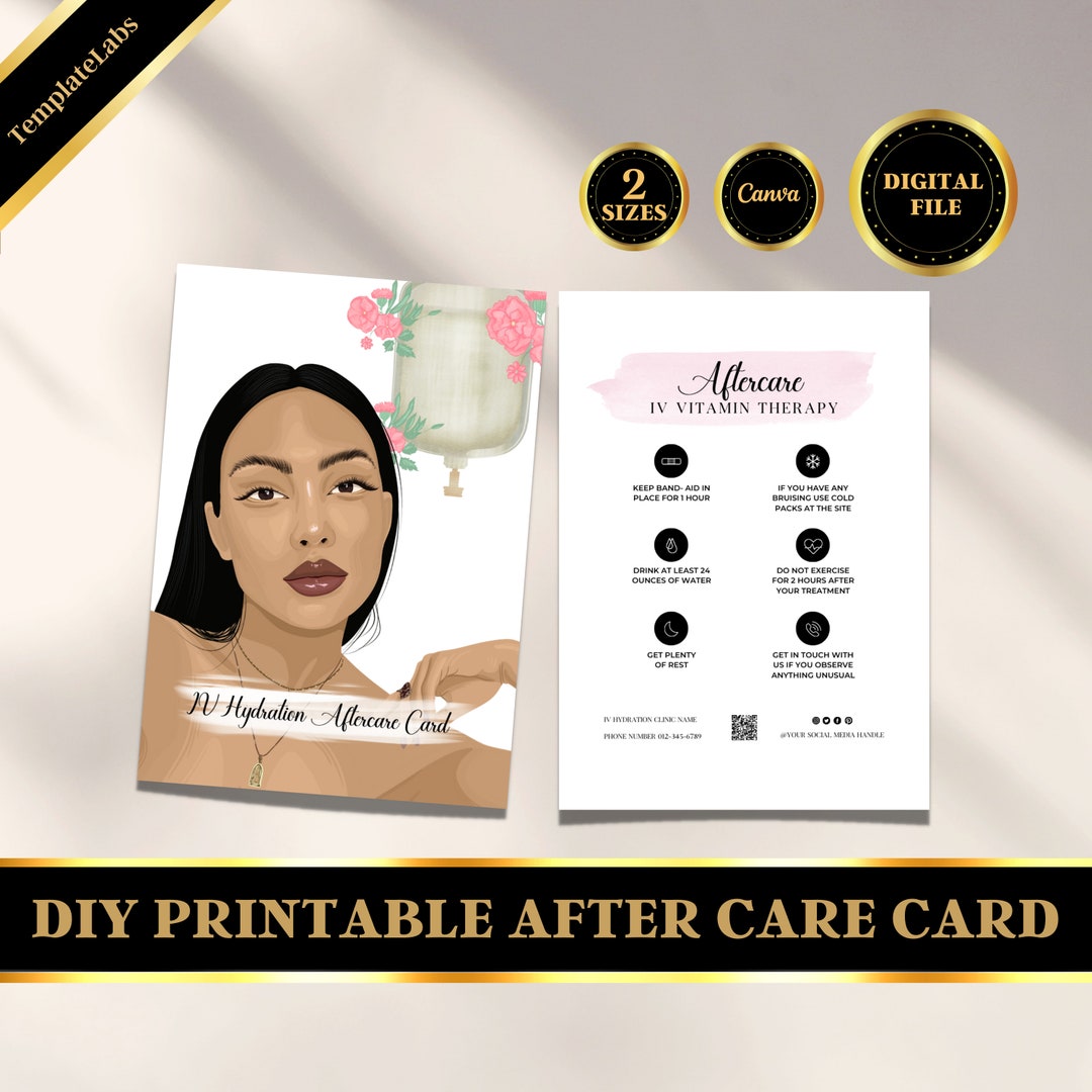 IV Hydration Printable, IV Therapy Template, Aftercare Card, Printable ...