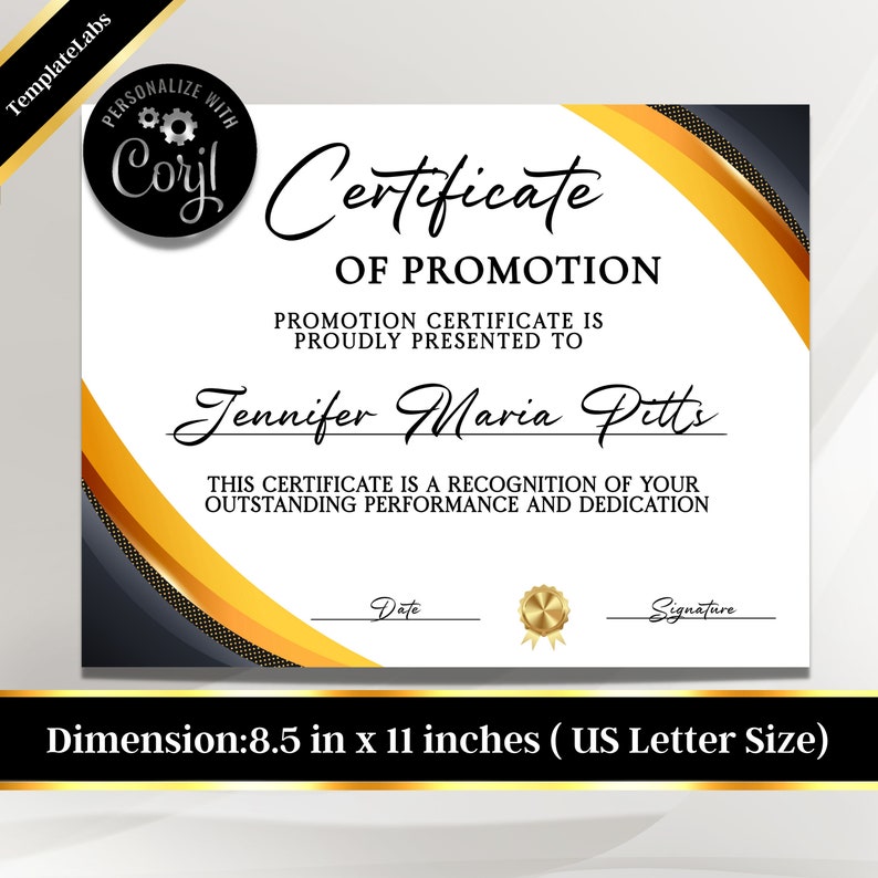 Certificate of Promotion Promotion Template (Download Now) - Etsy
