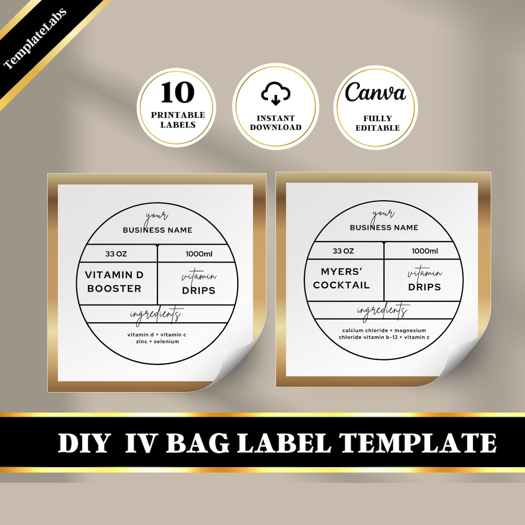 IV Bag Label, Iv Label, IV Hydration Label, Iv Drip Bag Label ...