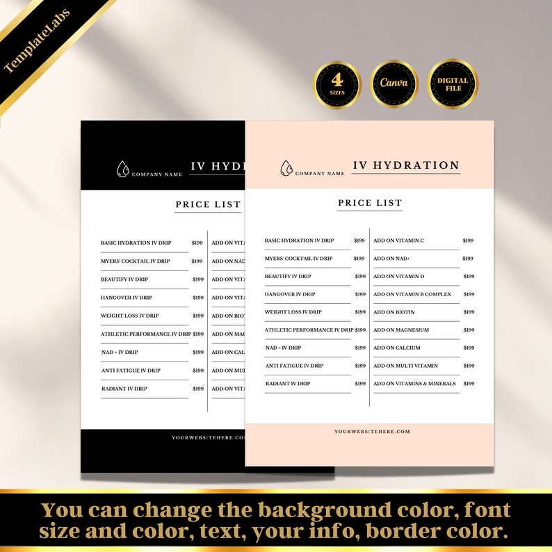 IV Hydration Template IV Canva Template Iv Therapy Menu Iv - Etsy