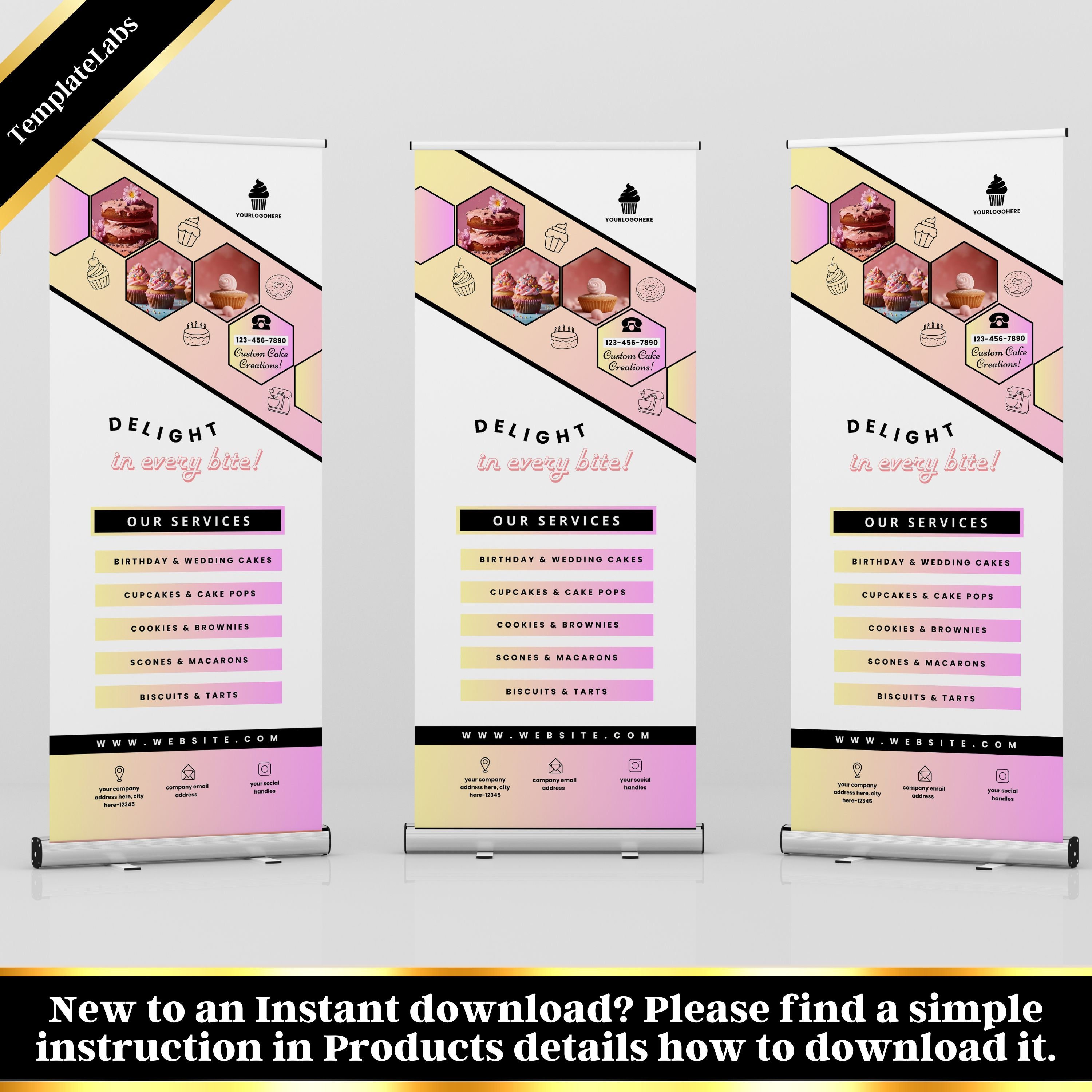 Retractable Banner Bakery, Bakery Banner, Bakery Template, Roll up ...