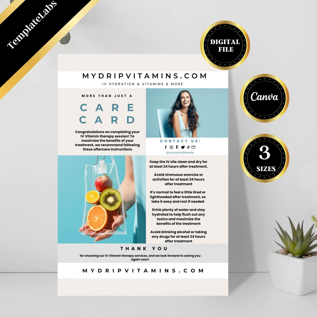 IV Therapy Aftercare, IV Aftercare Instructions, Printable Aftercare ...