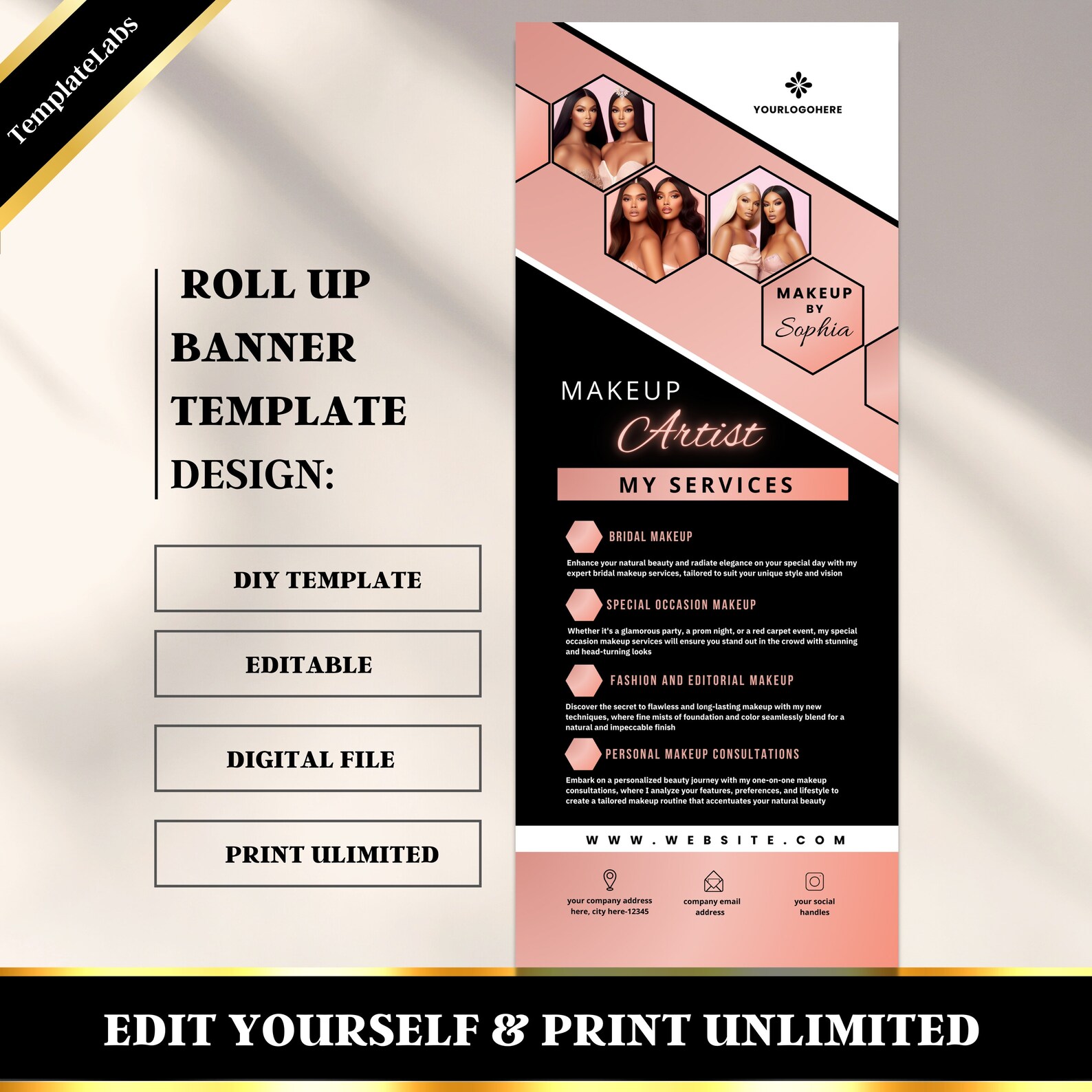 Retractable Banner Makeup, Makeup Banner, Roll up Banner Template ...