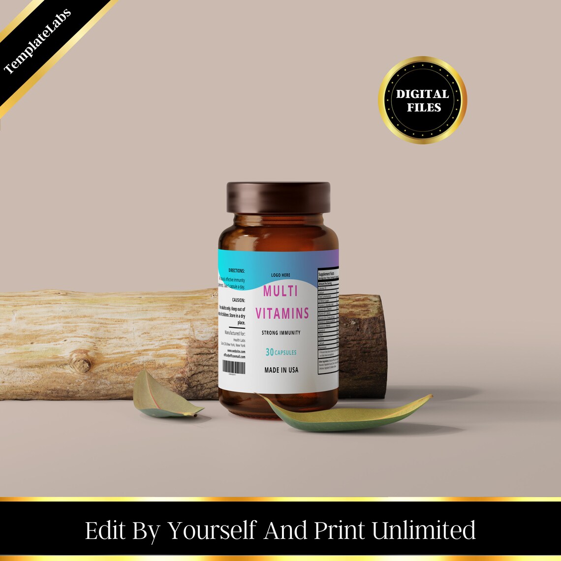 Supplement Label Template, Vitamin Label, Medicine Bottle Label, Bottle ...