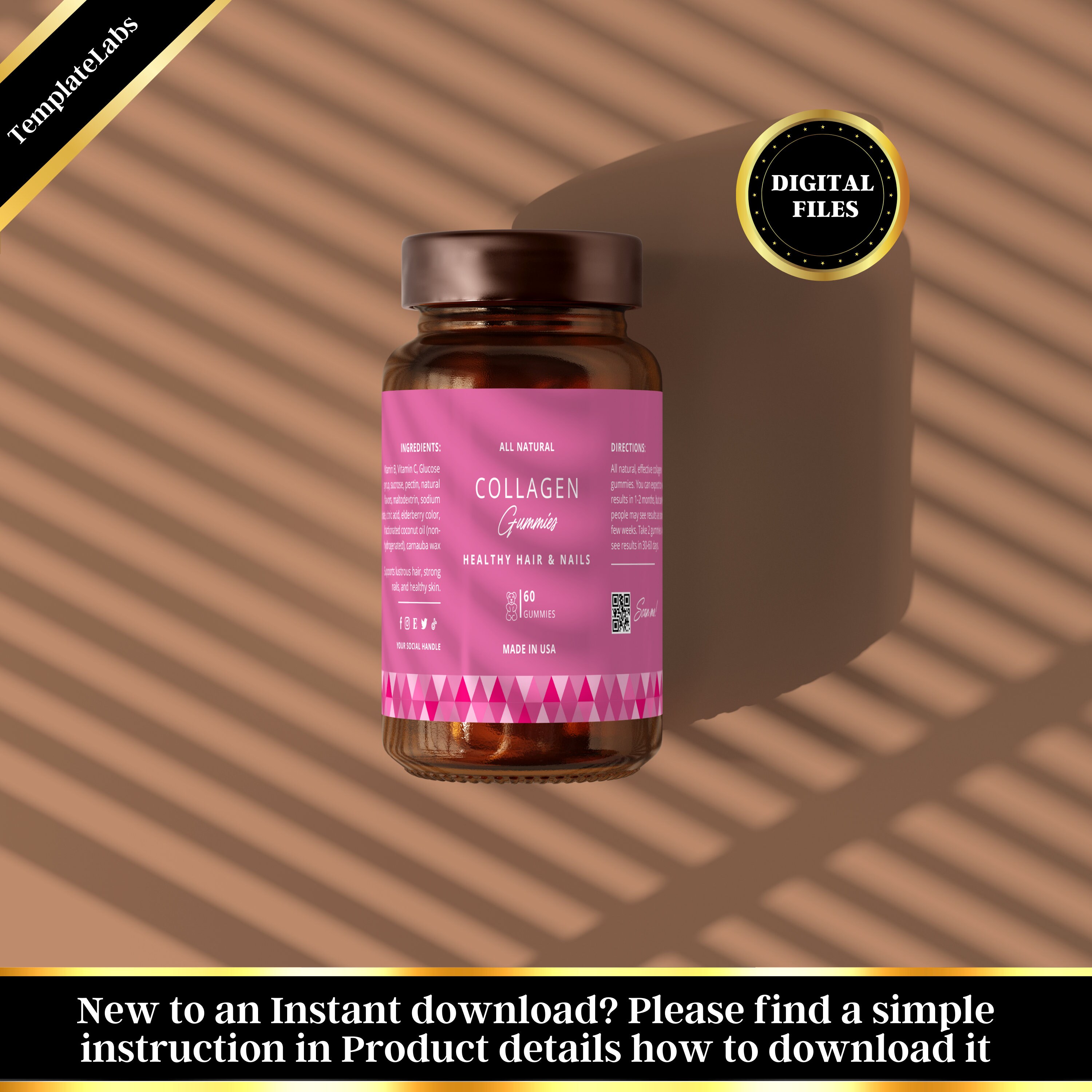 Collagen Gummies Label Template Vitamin Label Supplement - Etsy