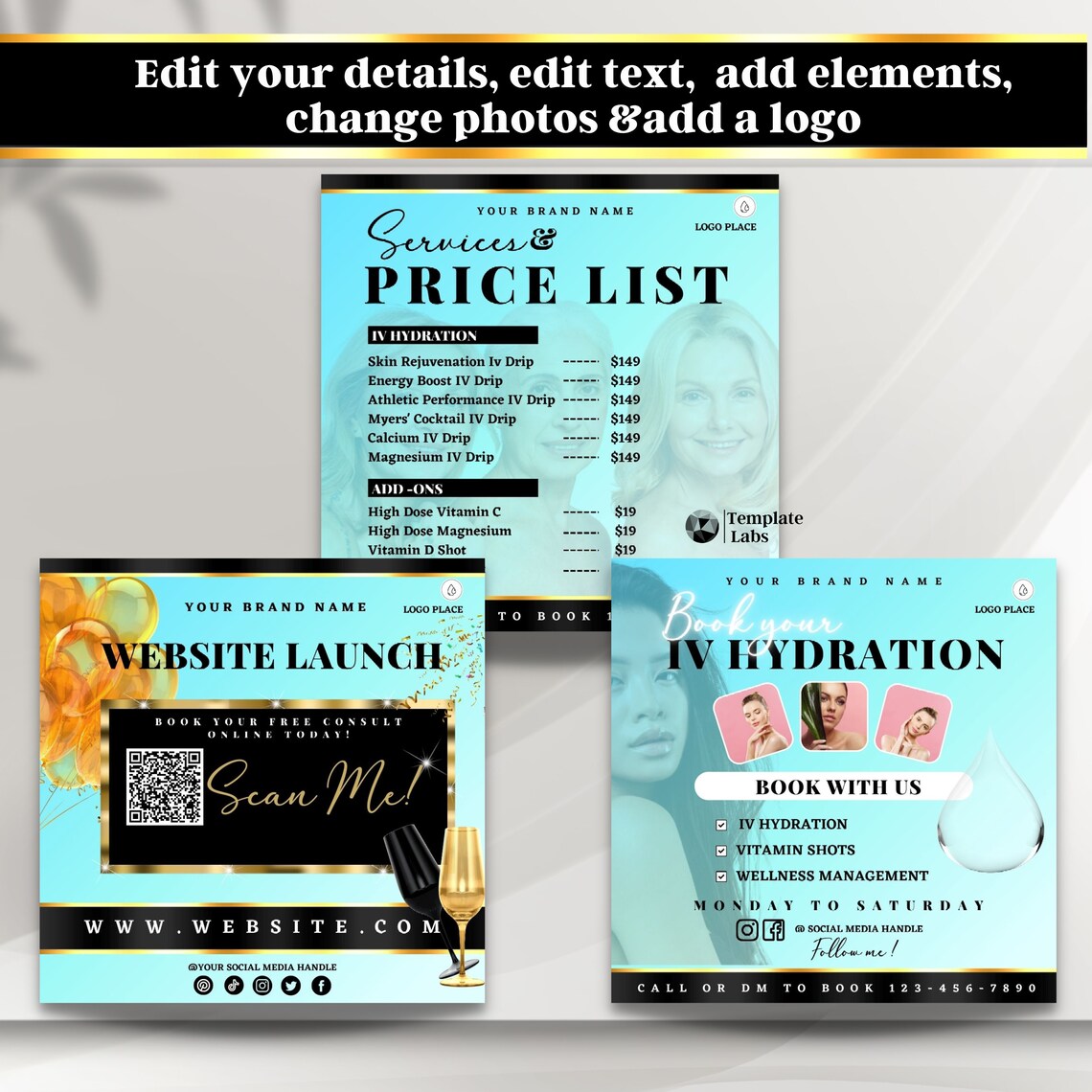 IV Hydration Templates IV Hydration Business Branding Kit - Etsy