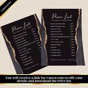 IV Hydration Template, Printable Price List Template, IV Drip Hydration ...