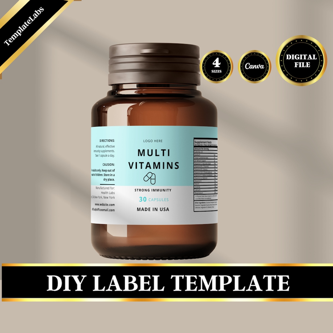 Supplement Label Template, Vitamin Label, Medicine Bottle Label, Bottle ...