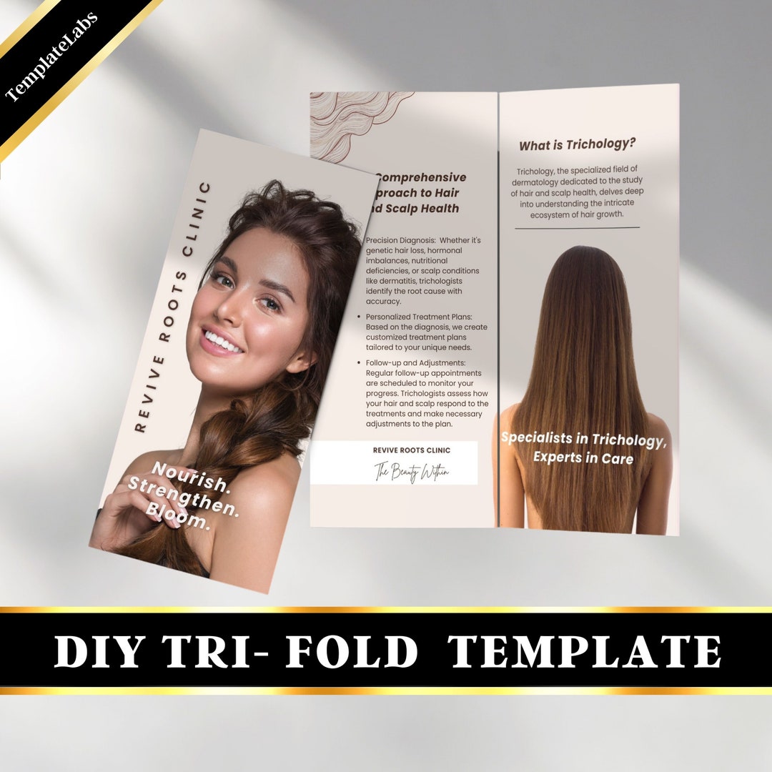 Trichology Brochure, Hair Loss Template, Scalp Treatment, Tri Fold ...