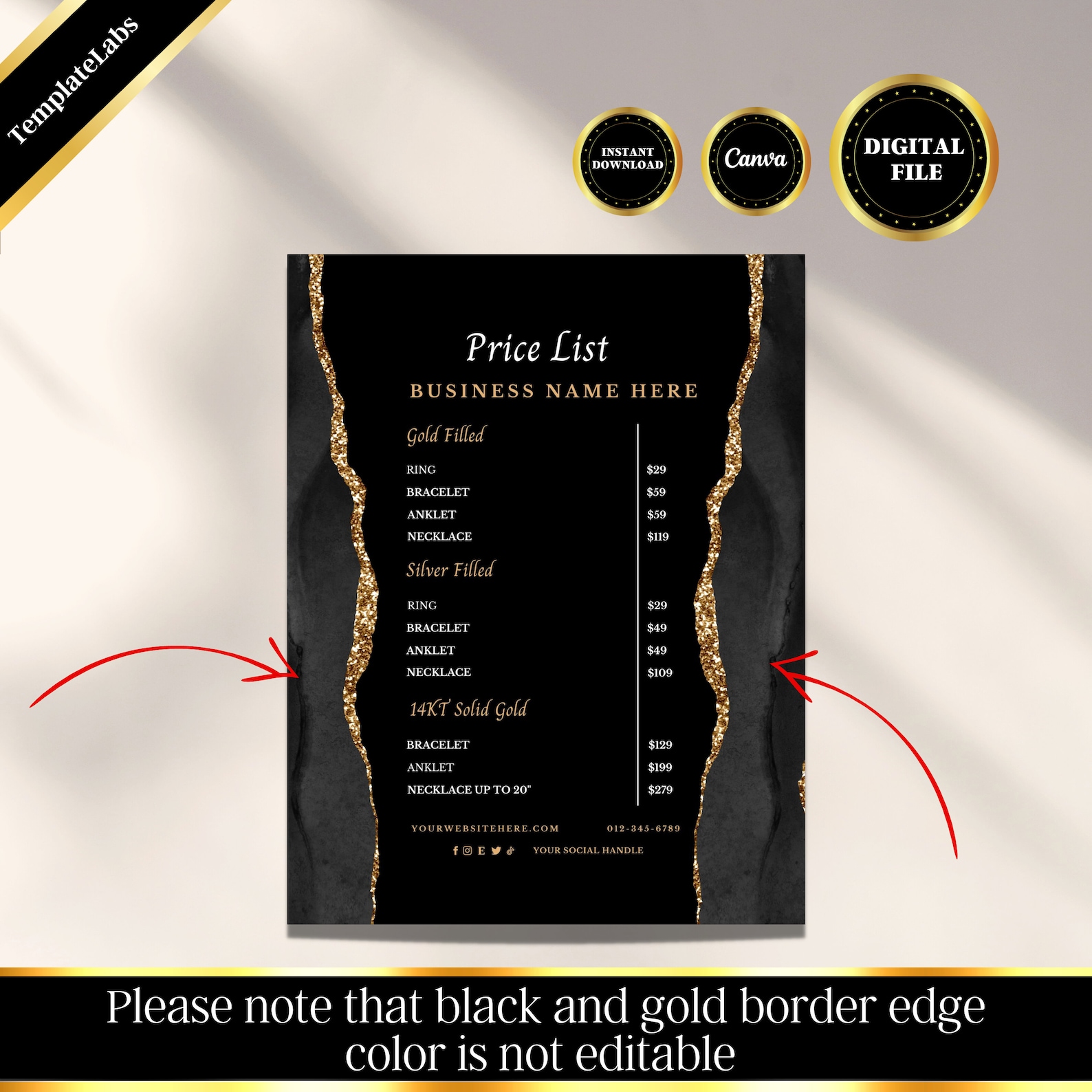 Permanent Jewelry Price List, Printable Price List, Price Guide Canva ...