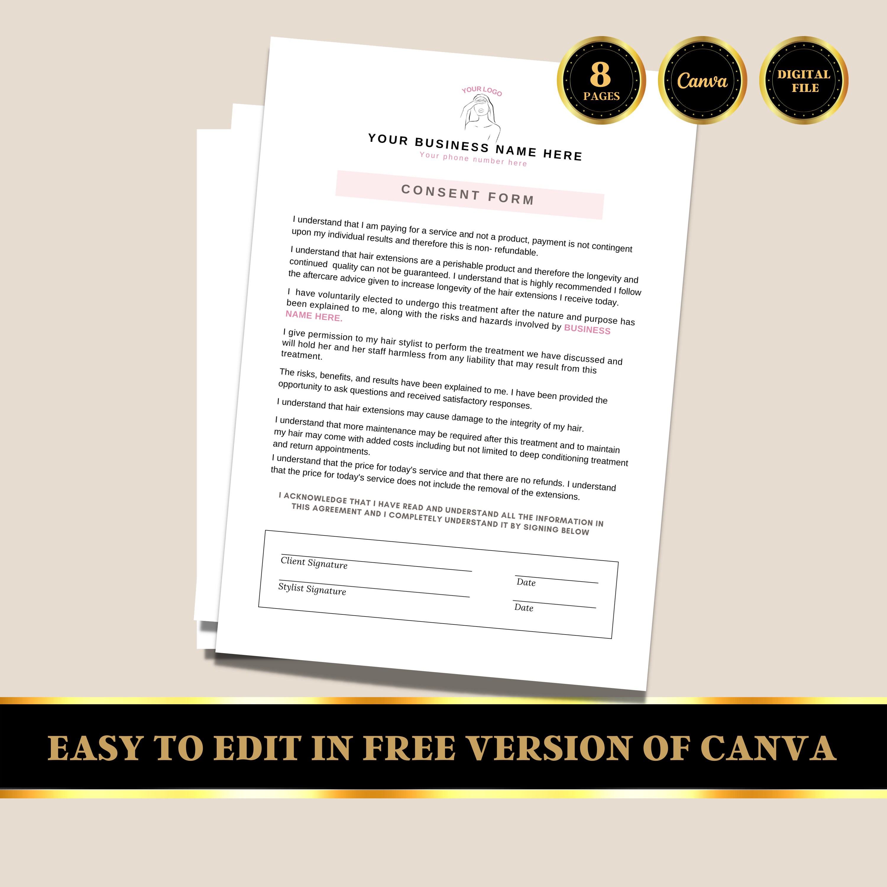 Hair Extension Consultation Forms, Hair Extension Release Form, DIY ...