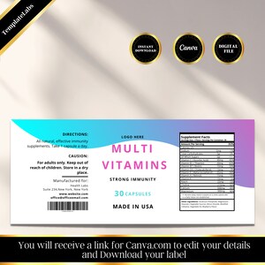 Supplement Label Template, Vitamin Label, Medicine Bottle Label, Bottle ...